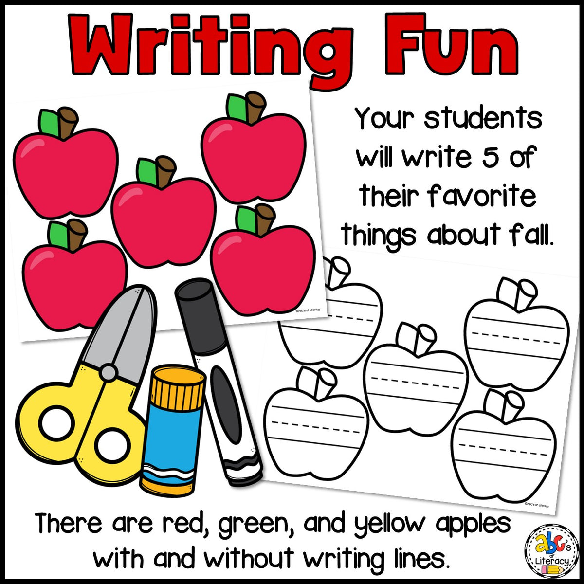 Fall / Autumn Writing Craft -Writing Prompts, Vocab Cards, Apple Bulle ...