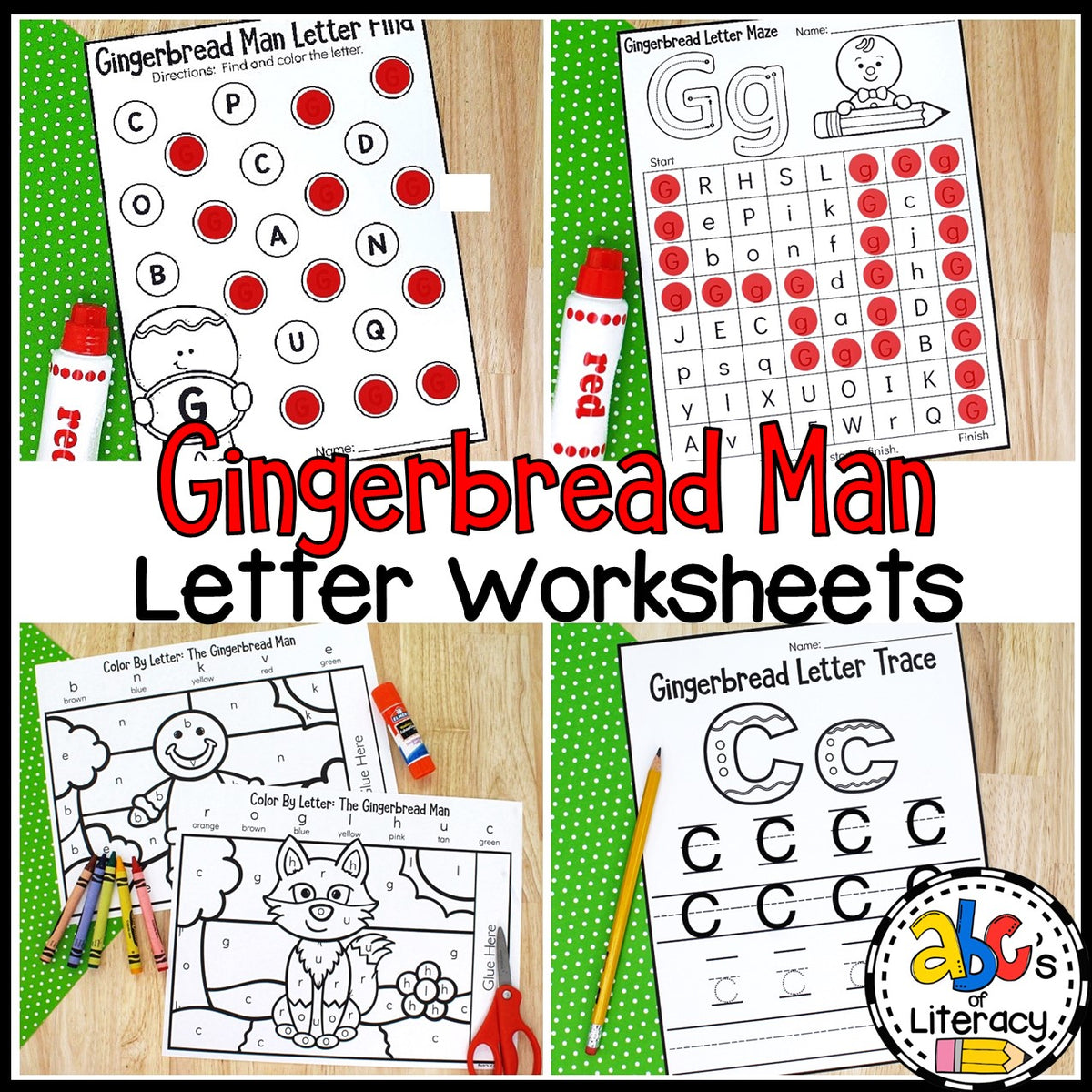 Gingerbread Man Letter Worksheets Bundle – ABC's of Literacy