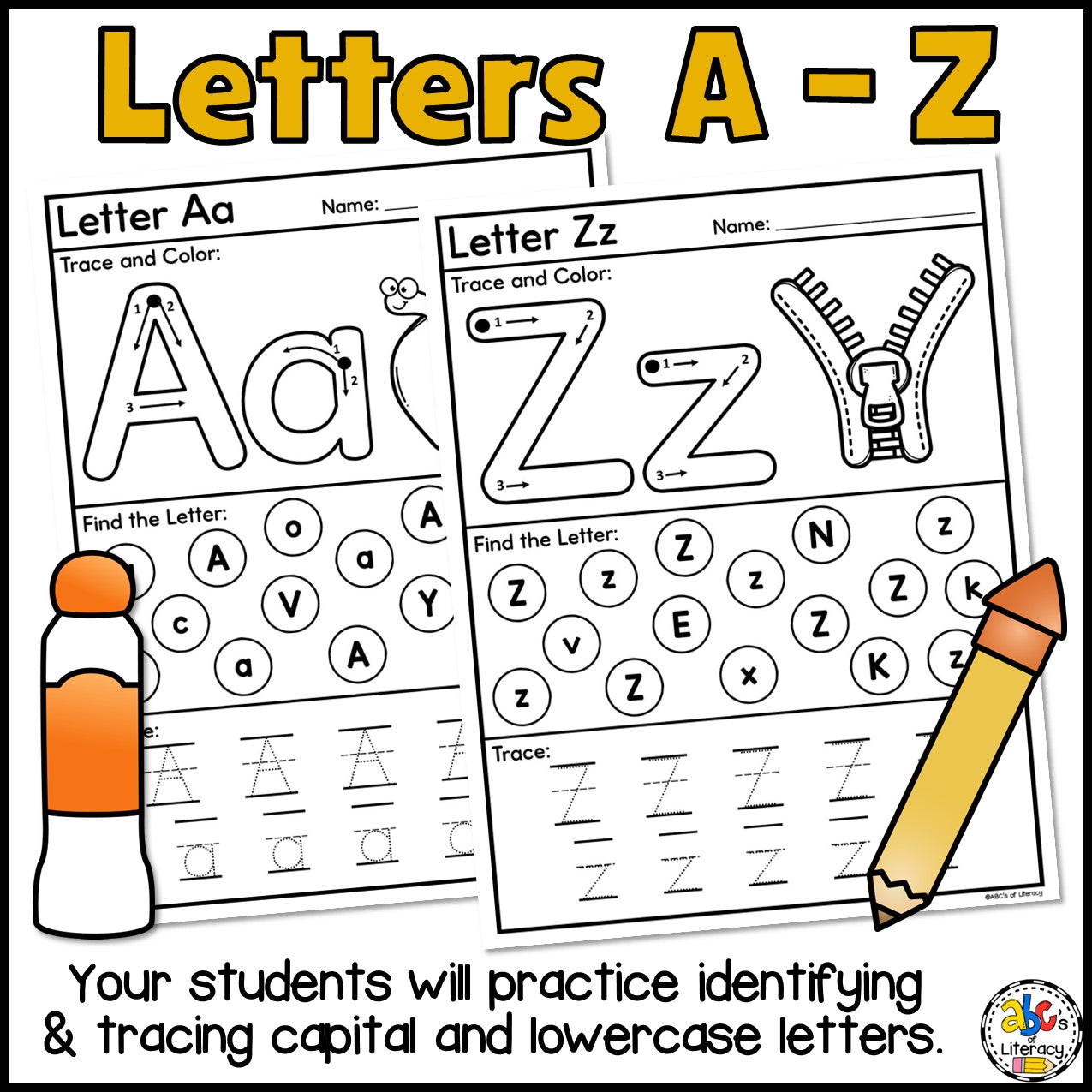 Find & Trace Alphabet Worksheets – ABC's of Literacy