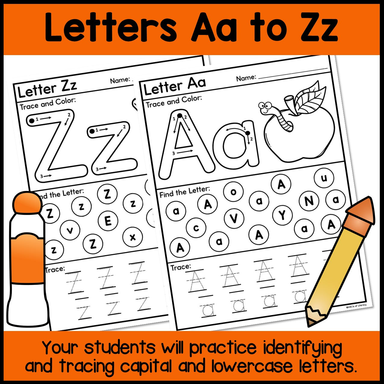 Find & Trace Alphabet Worksheets – ABC's of Literacy